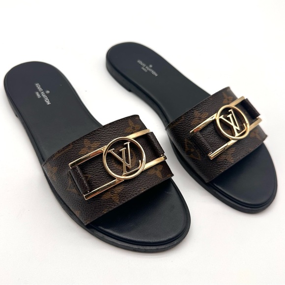 Shoes | Louis Vuitton Brown Lv Monogram Canvas Lock It Flat Logo ...